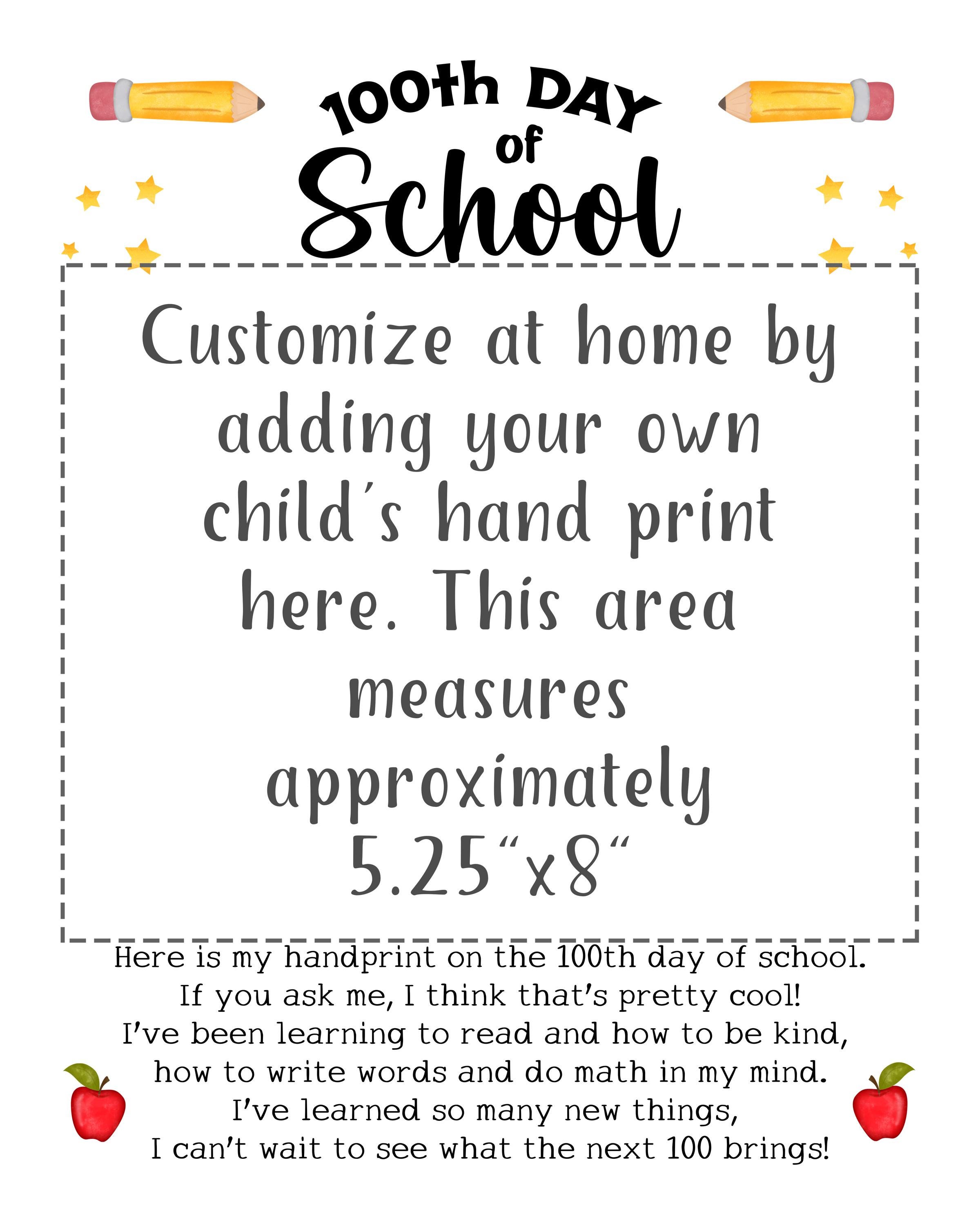 100 Days of School Handprint Craft Poem, 100th Day School Activity, 100 ...