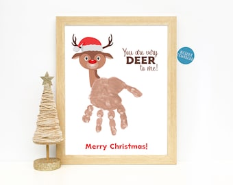 Handprint Christmas Craft Reindeer Art Printable Template | Etsy