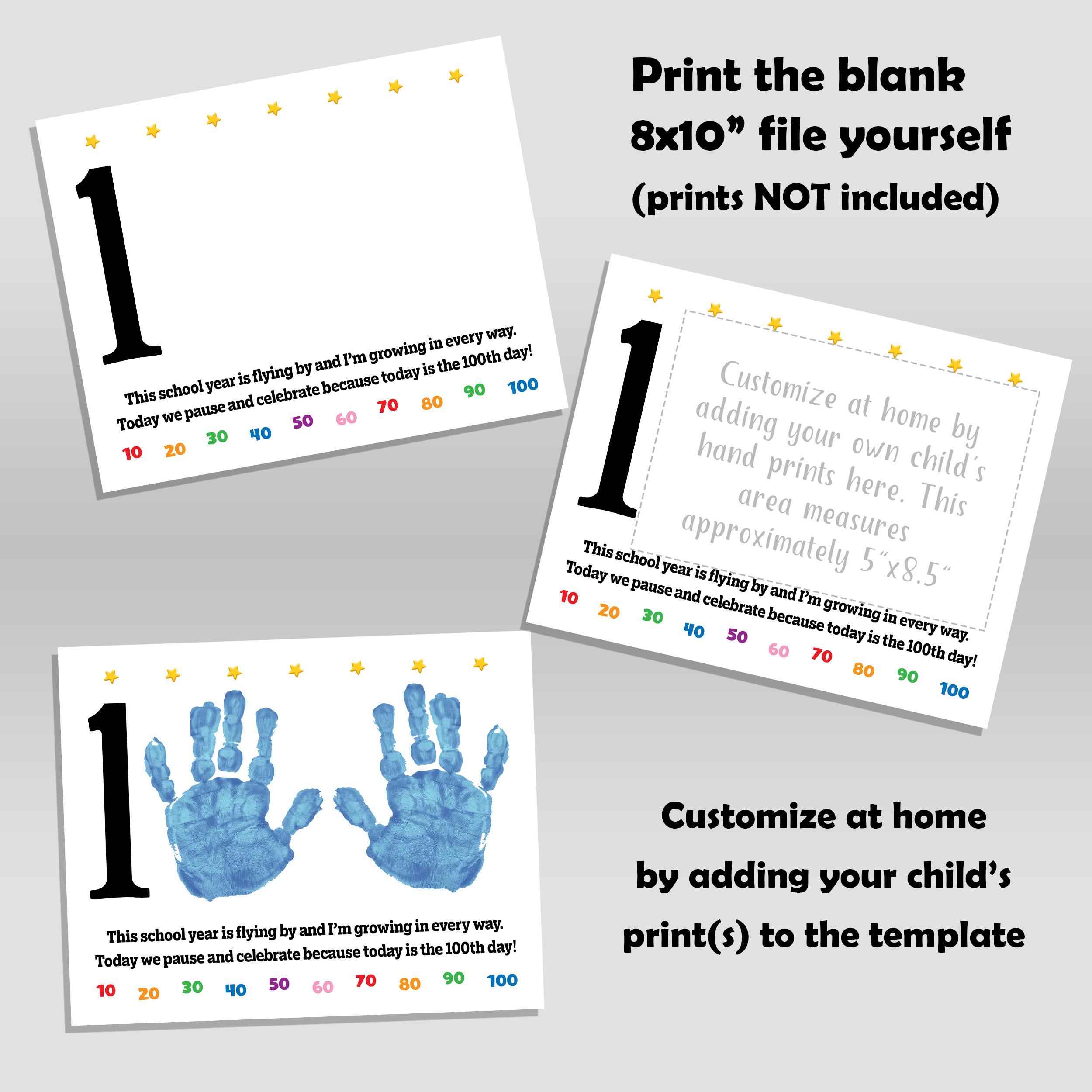100th Day of School Handprint Art for Kids, 100 Days of School ...