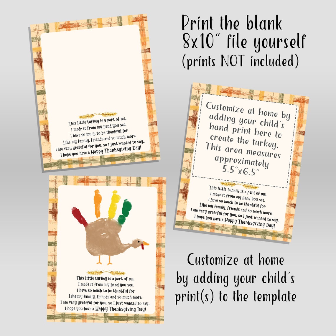 Turkey Handprint Art Project Handprint Keepsake Poem Fall - Etsy