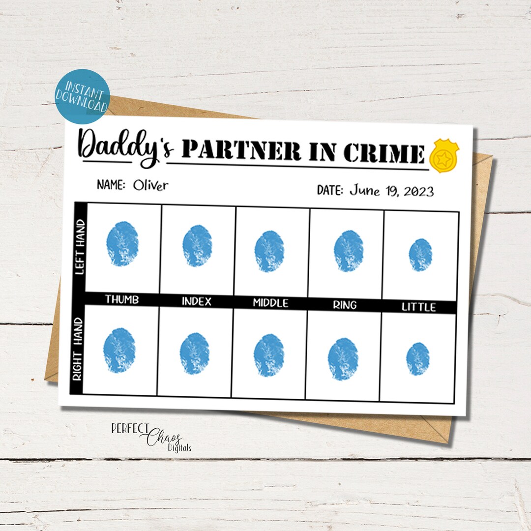 Fathers Day Card Thumbprint Art, Daddy's Partner in Crime Fingerprint ...