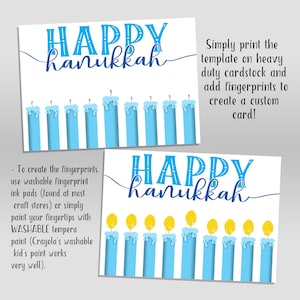 Printable DIY Hanukkah Card, Fingerprint Craft for Kids, Hanukkah Card ...