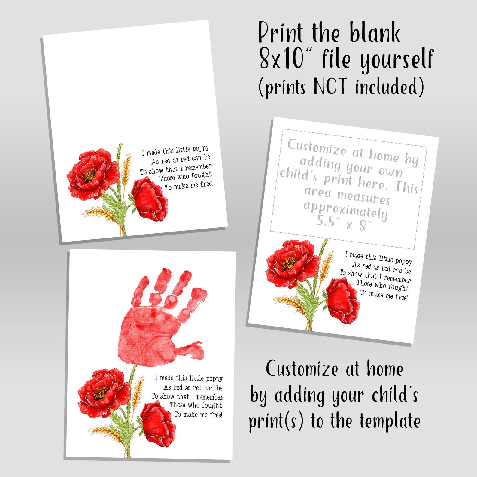 Veteran's Day Poppy Handprint Art Project for Kids - Etsy