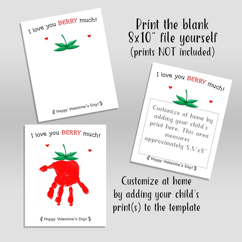 Valentine's Day Handprint Art I Love You Berry Much DIY | Etsy