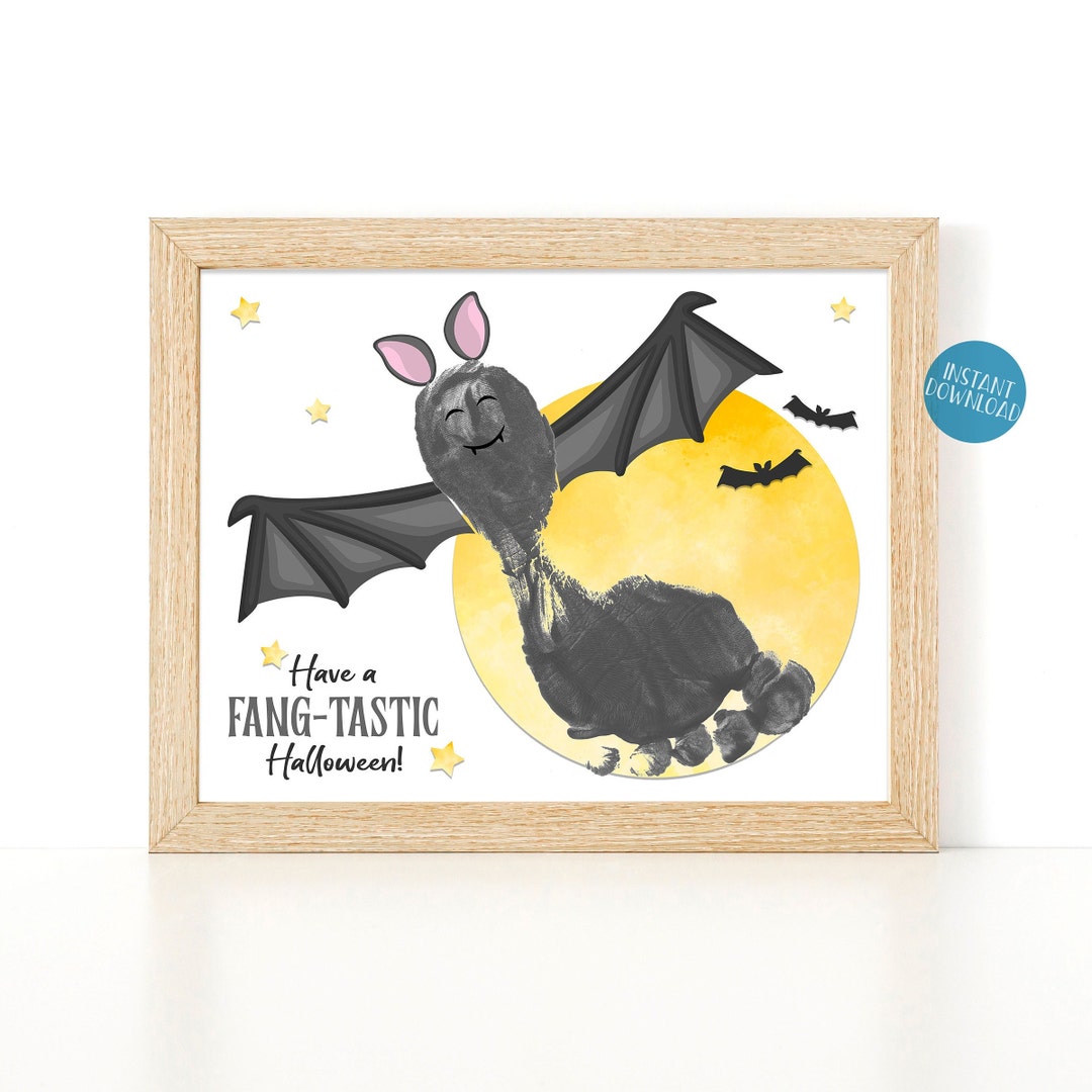 Halloween Bat Footprint Art Project for Kids, Fangtastic Halloween Card ...