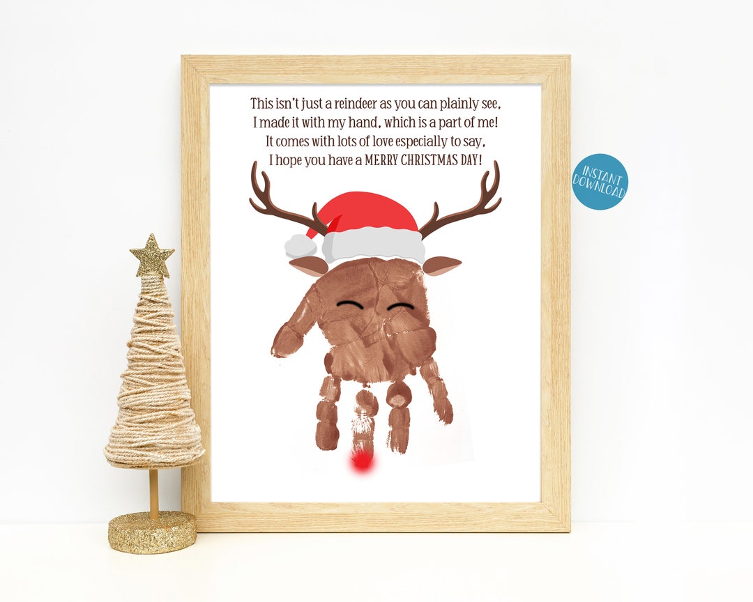 Reindeer Handprint Art, Christmas Xmas Handprint Craft, Christmas Poem ...
