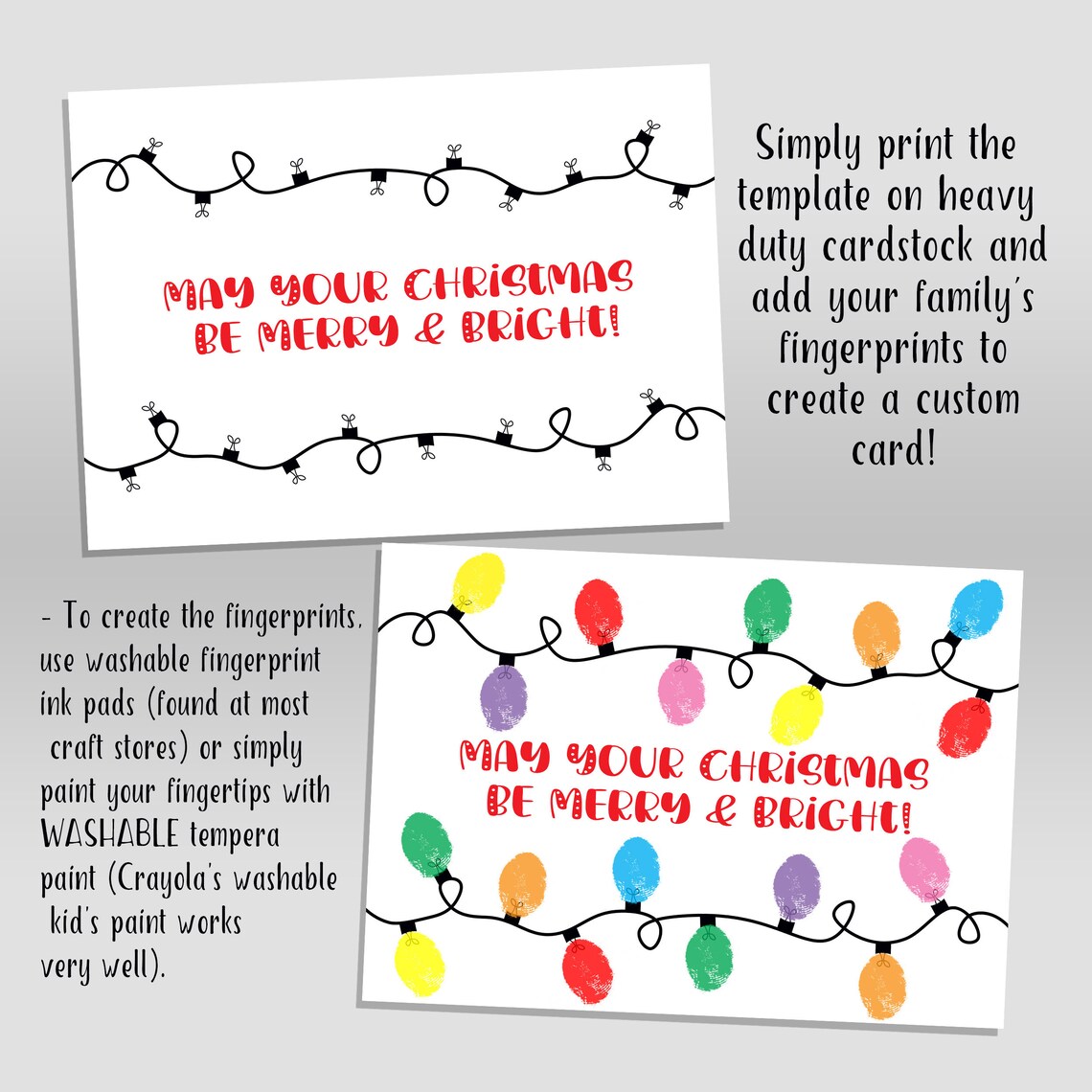 Printable DIY Christmas Card, Fingerprint Craft for Kids, Christmas ...