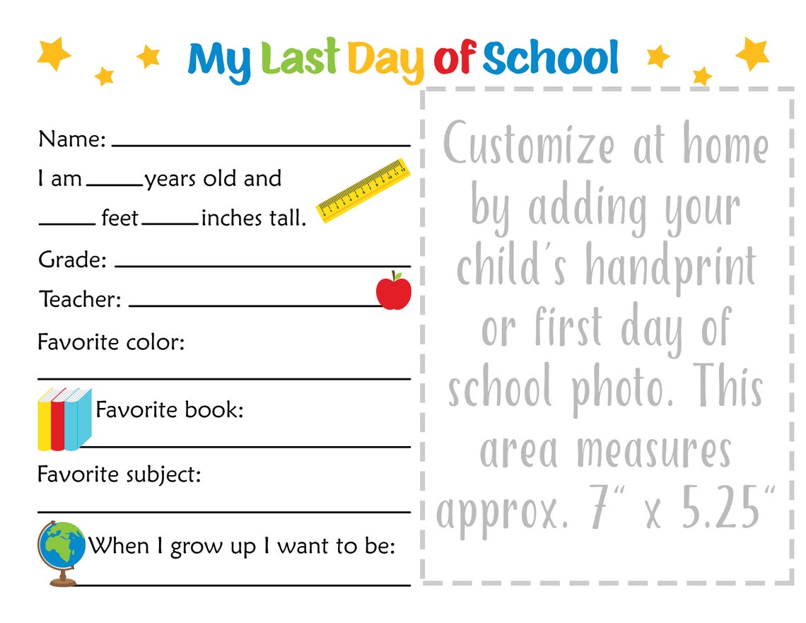 Last Day of School Printable Handprint School Keepsake End - Etsy