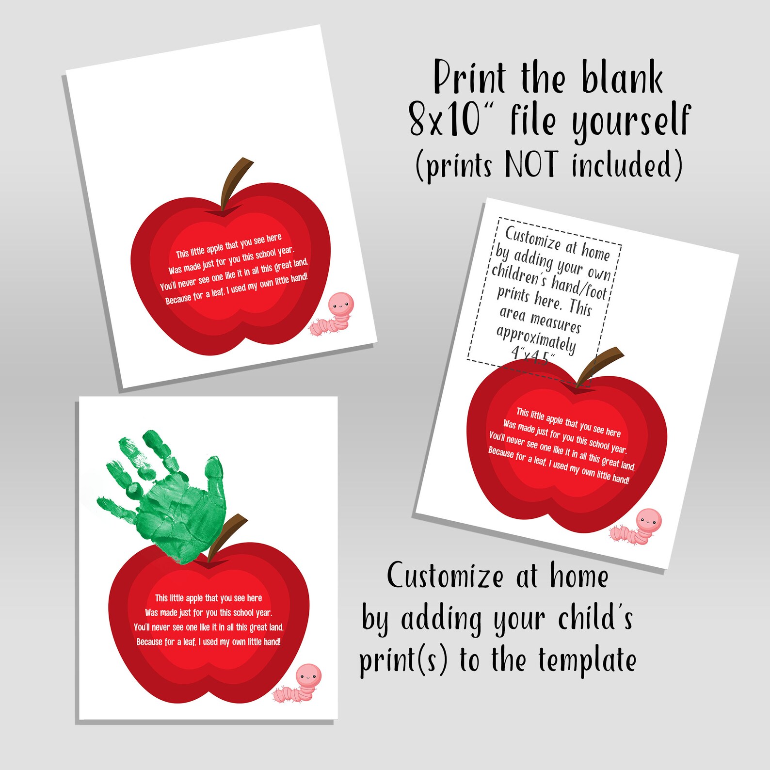 First Day of School Printable Handprint Art Apple Handprint - Etsy