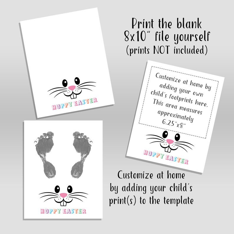 Hoppy Easter Bunny Footprint Art Happy Easter Card Bunny - Etsy