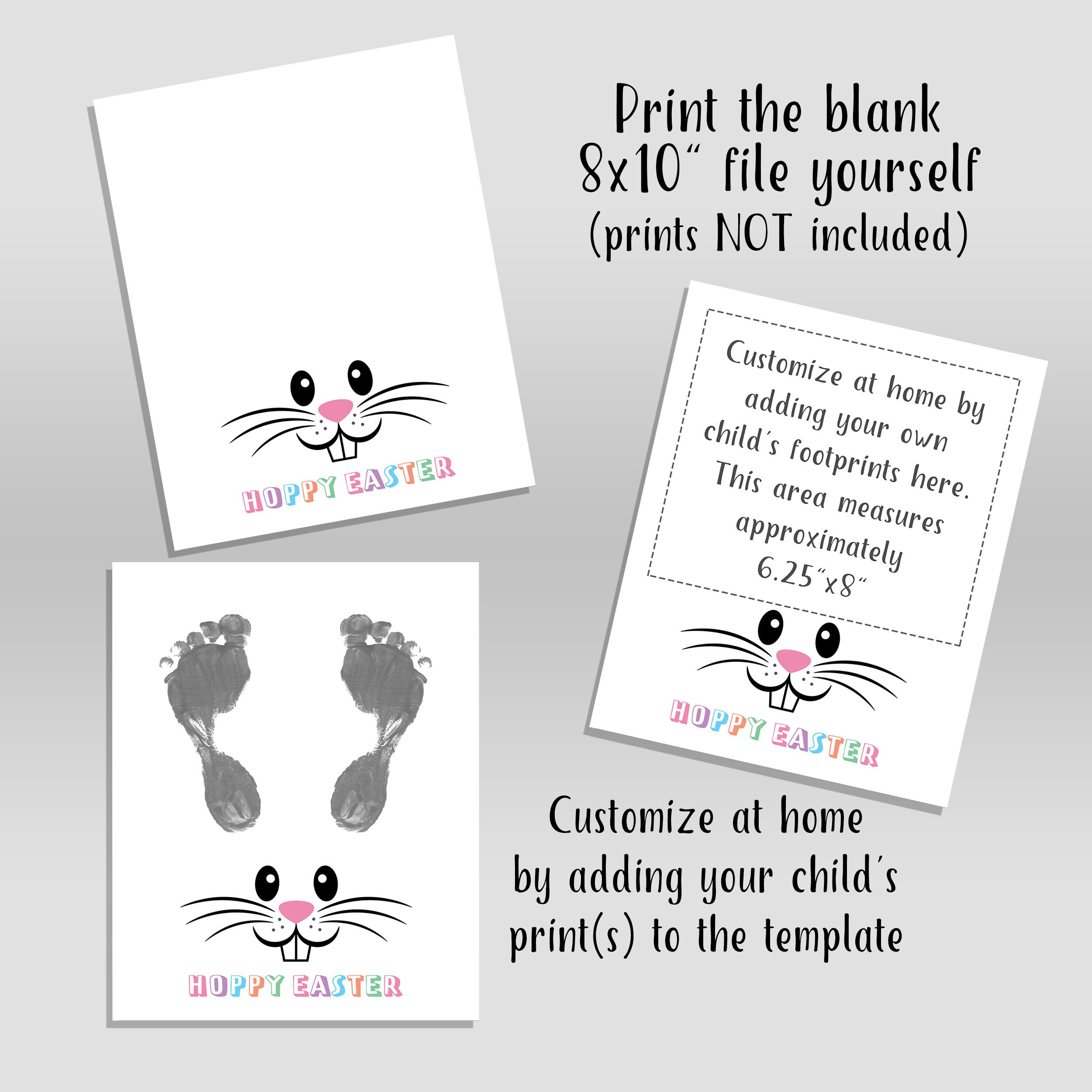 Hoppy Easter Bunny Footprint Art, Happy Easter Card, Bunny Ears ...