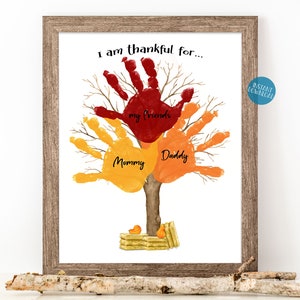 Thankful Tree Handprint Art, DIY Kid Craft Kit, Thanksgiving Handprint ...
