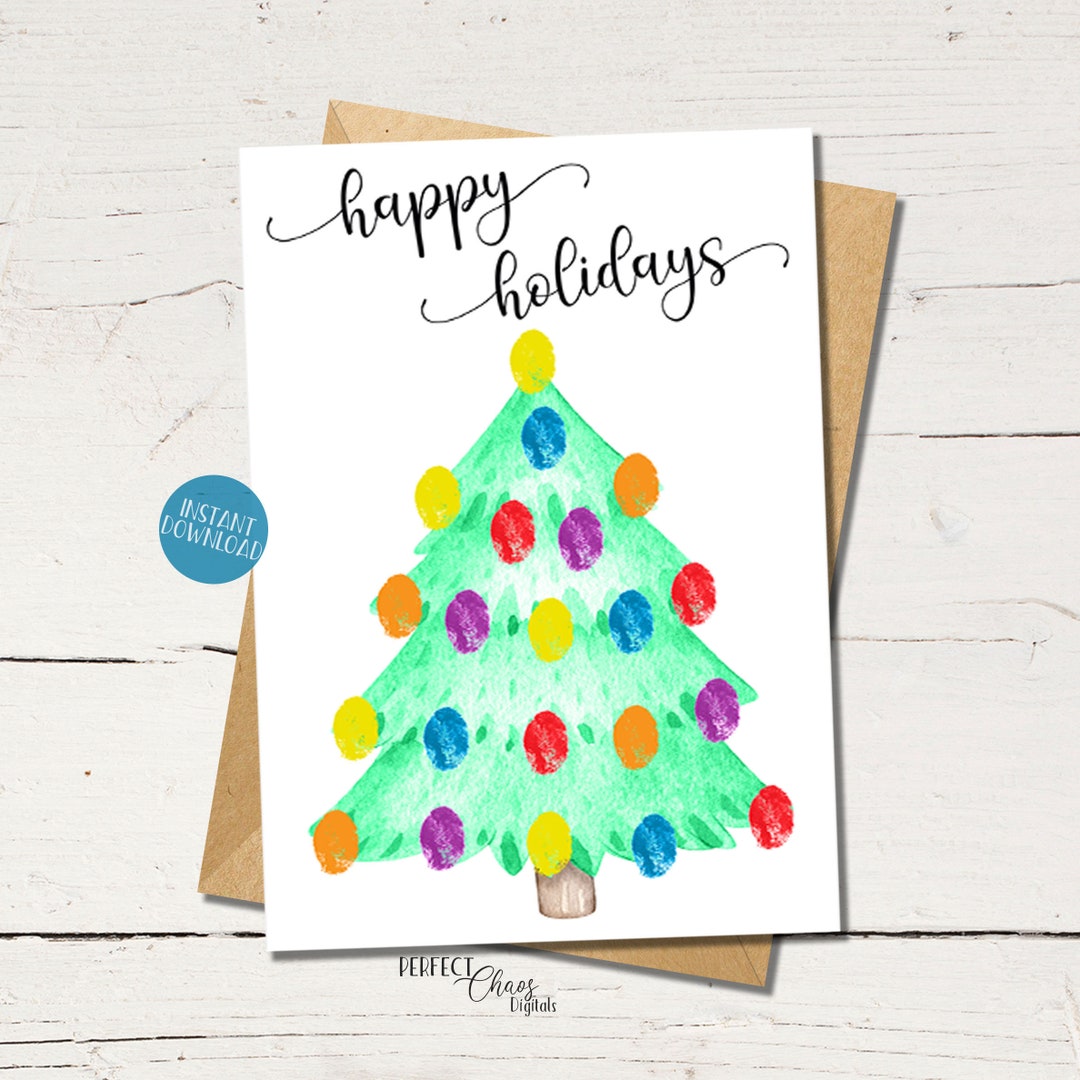 Printable Christmas Card From Kids, Thumbprint Craft for Kids, DIY ...