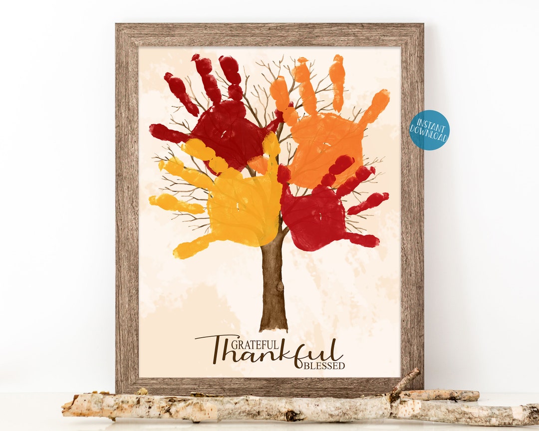 Thanksgiving Handprint Tree Art, DIY Kid Craft, Handprint Keepsake ...