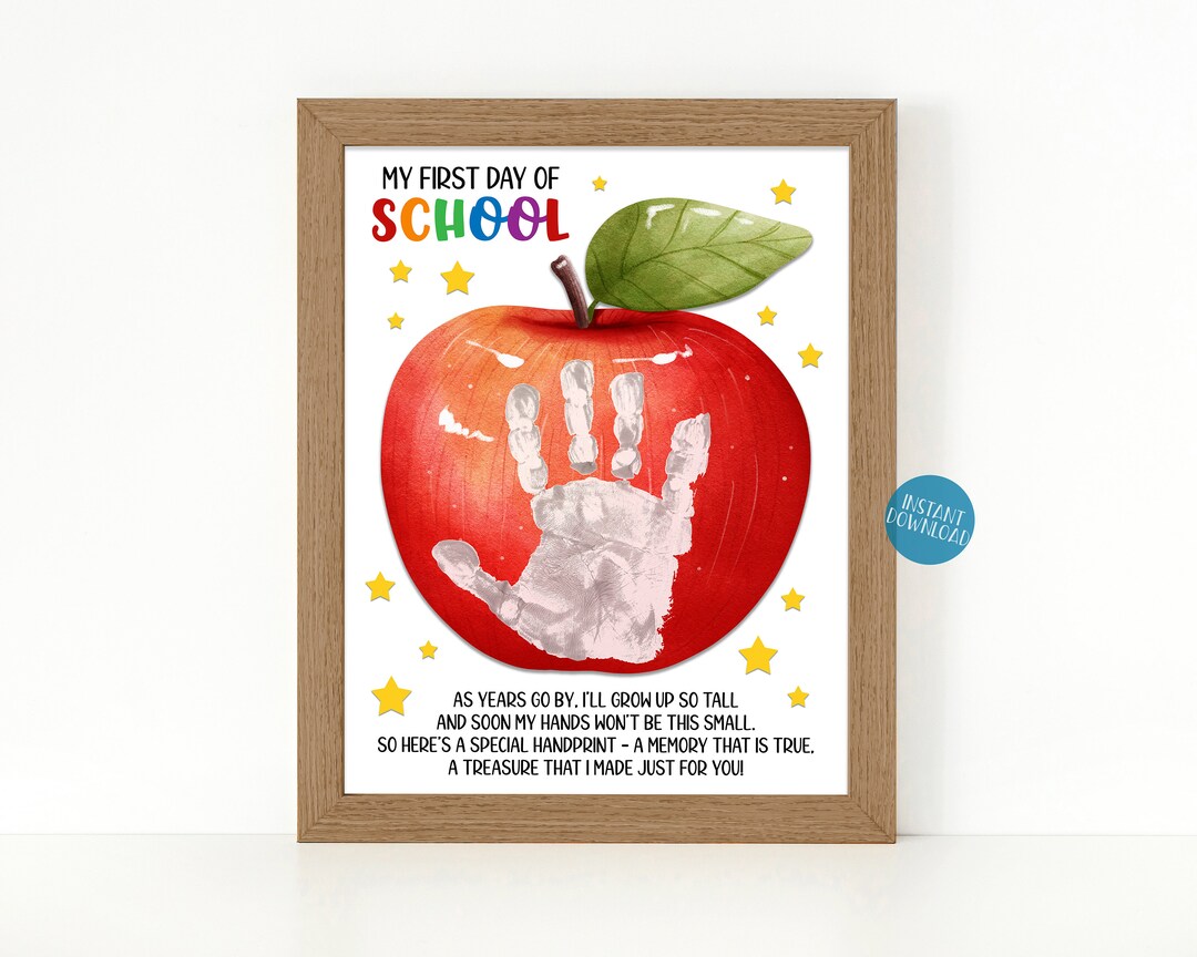 First Day of School Apple Handprint Craft, Handprint Art School Memory ...