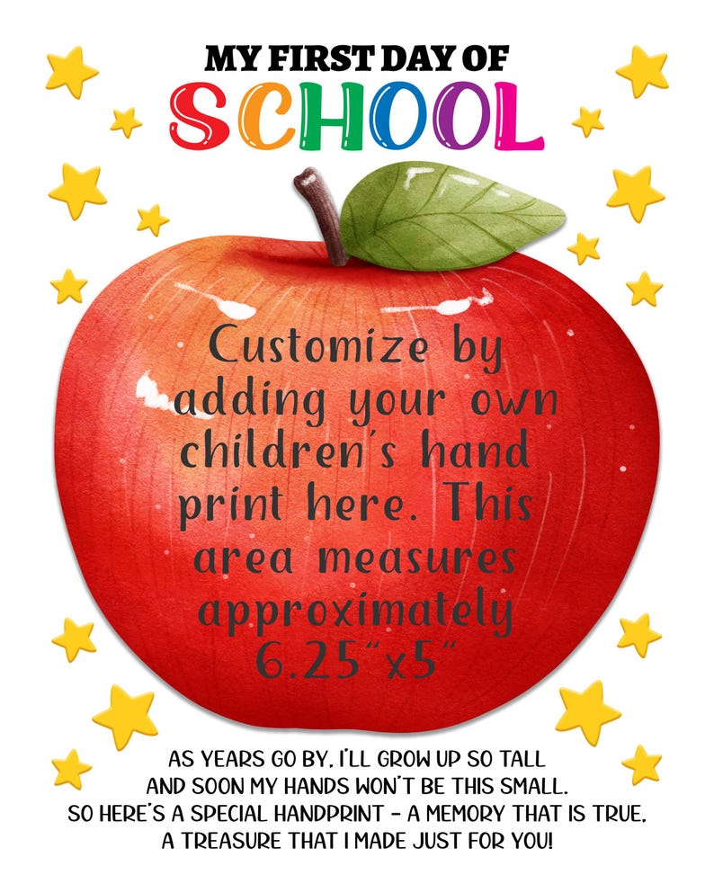 First Day of School Apple Handprint Craft, Handprint Art School Memory ...