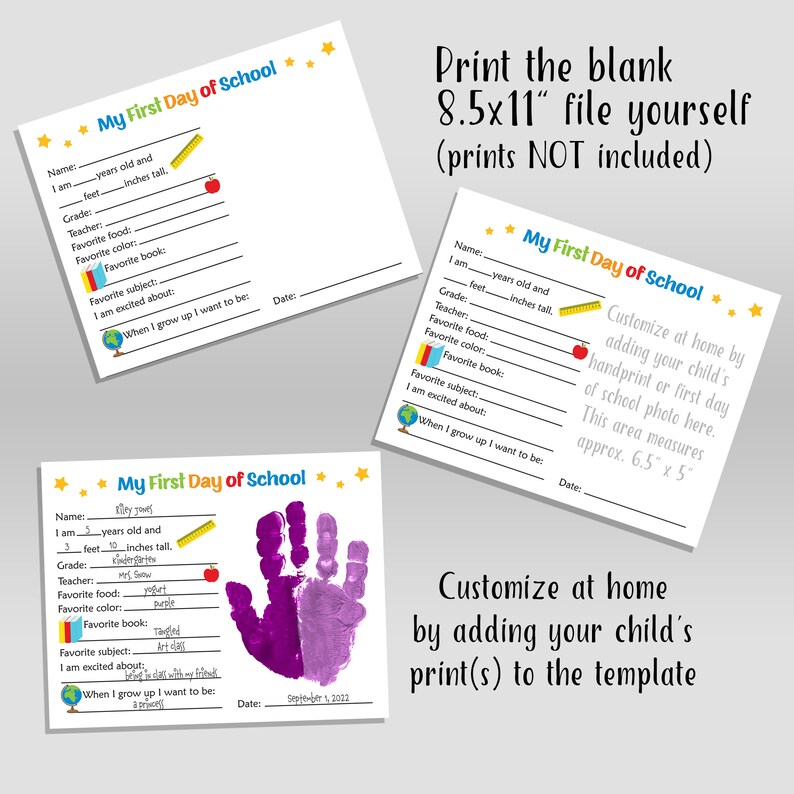 Back to School Handprint Art, All About Me Questionnaire, First Day of ...