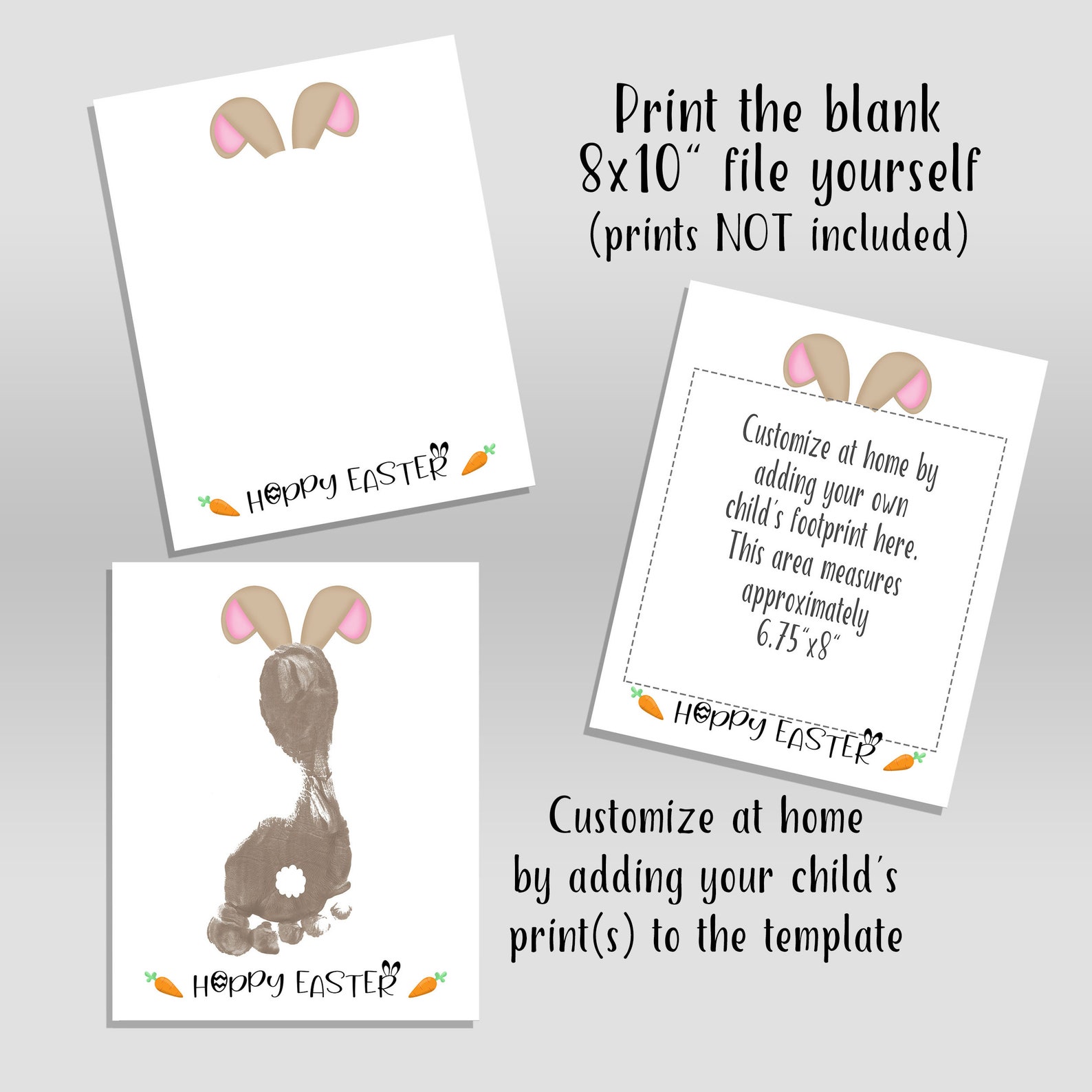 Easter Footprint Art Hoppy Easter Card Easter Bunny - Etsy