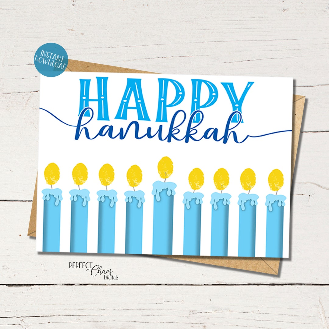 Printable DIY Hanukkah Card, Fingerprint Craft for Kids, Hanukkah Card ...