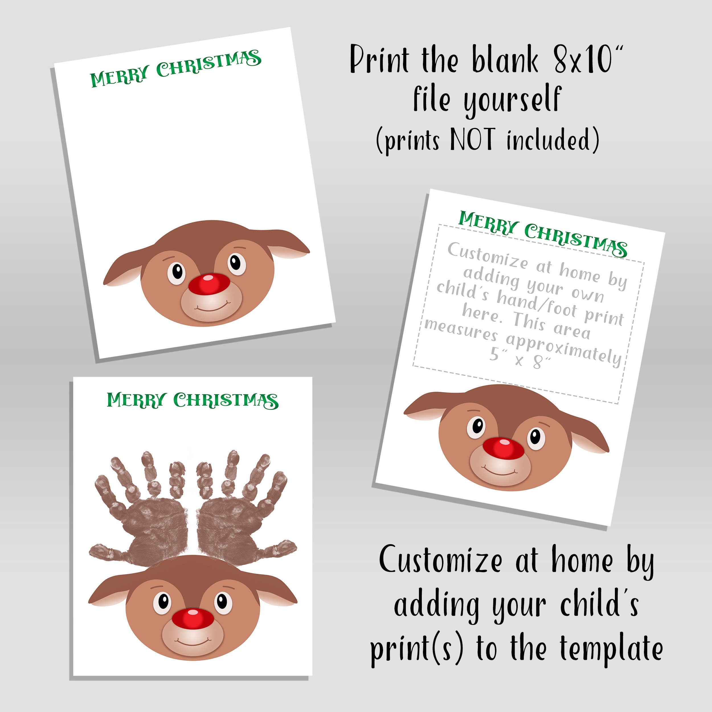 Handprint Christmas Craft, Reindeer Art Printable Template, Reindeer ...