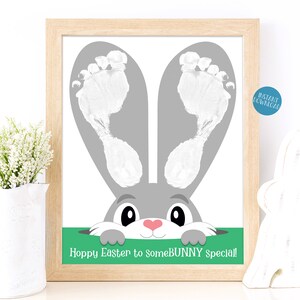 Easter Footprint Art, Hoppy Easter Card, Easter Bunny Ears Footprint ...