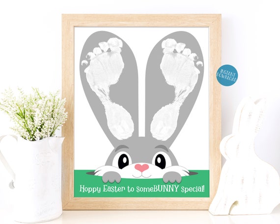 Easter Footprint Art Hoppy Easter Card Easter Bunny Ears - Etsy
