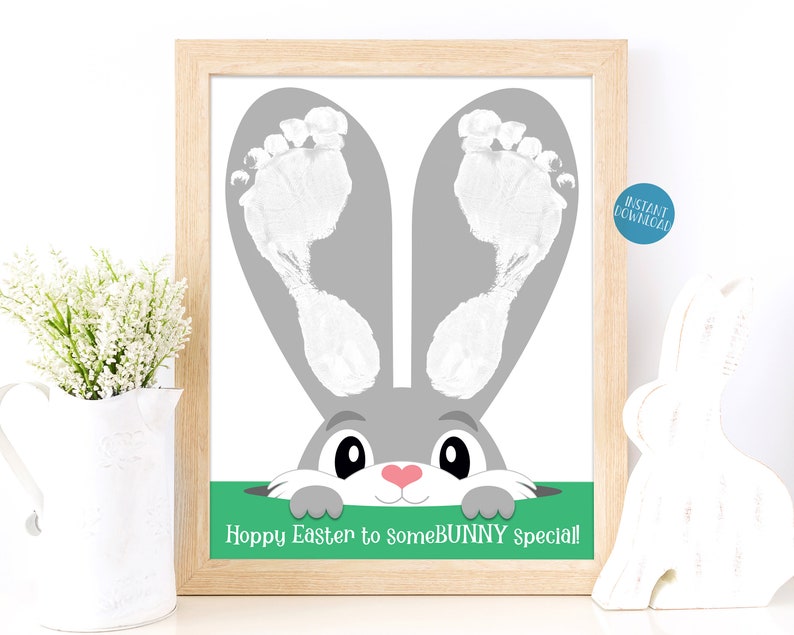 Easter Footprint Art, Hoppy Easter Card, Easter Bunny Ears Footprint ...