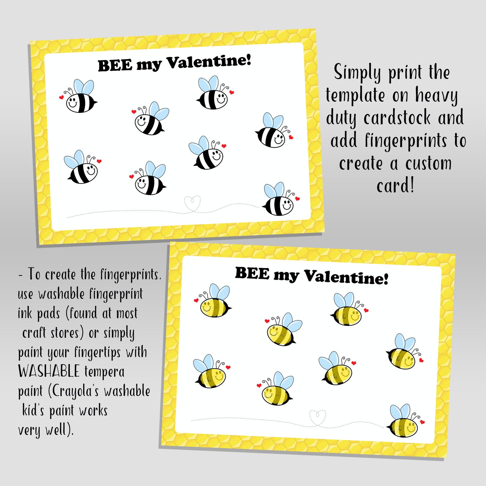 Printable Valentine's Day Card BEE Fingerprint Craft for - Etsy