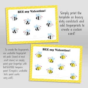 Printable Valentine's Day Card, BEE Fingerprint Craft for Kids, DIY Kid ...