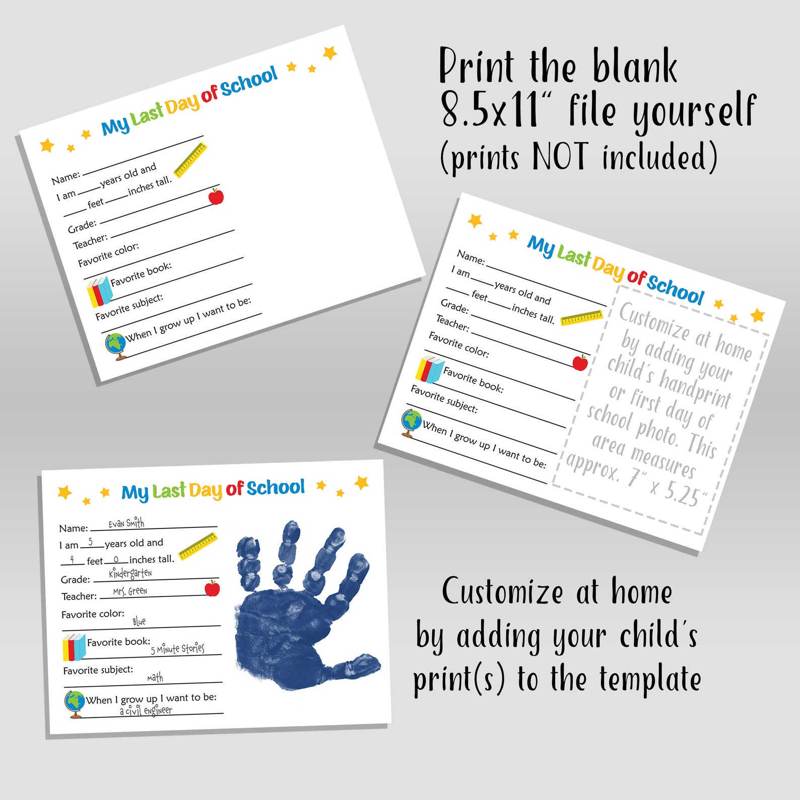 Last Day of School Printable Handprint School Keepsake End - Etsy