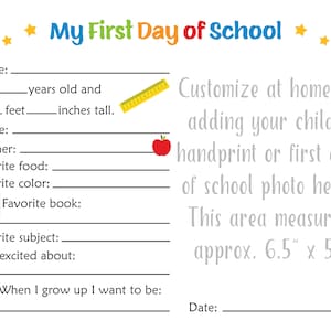 Back to School Handprint Art, All About Me Questionnaire, First Day of ...