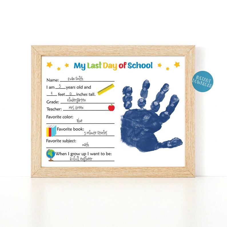 Last Day of School Printable Handprint School Keepsake End - Etsy