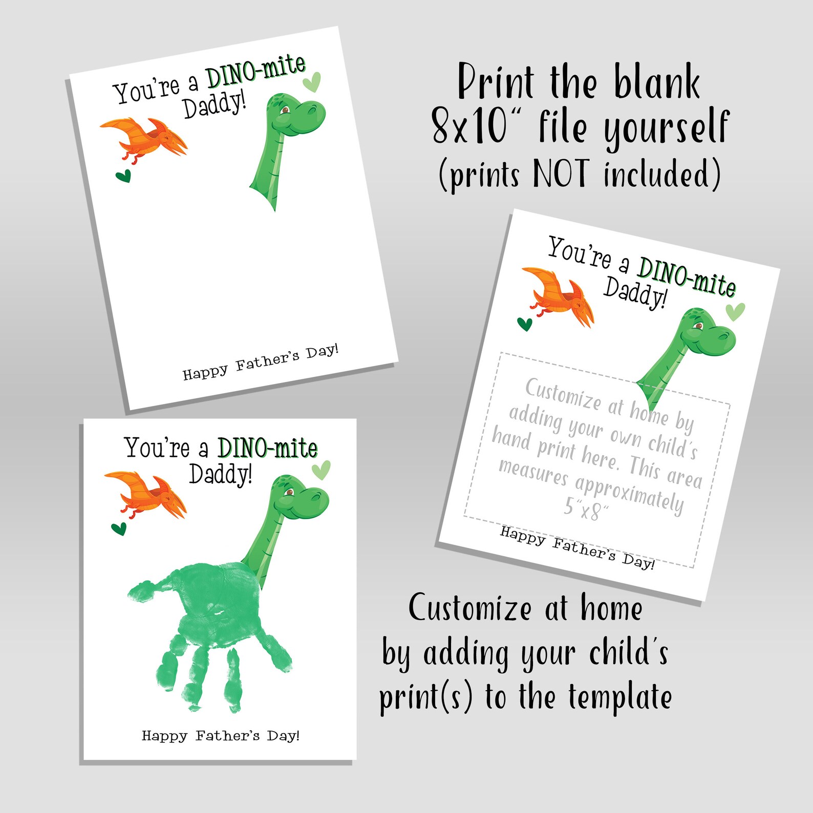 Fathers Day Gift Handprint Art Card for Dad Dinosaur - Etsy