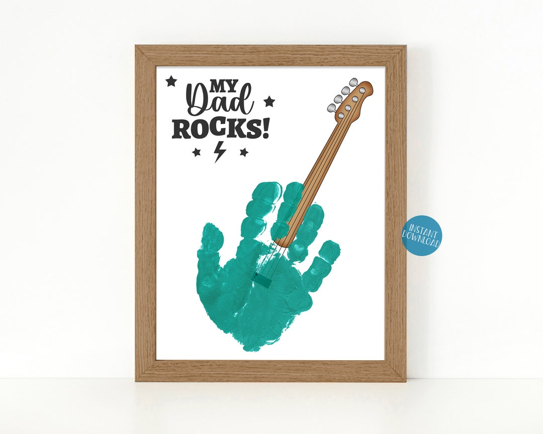 My Dad Rocks Guitar Handprint Craft for Fathers Day, Handprint Art ...