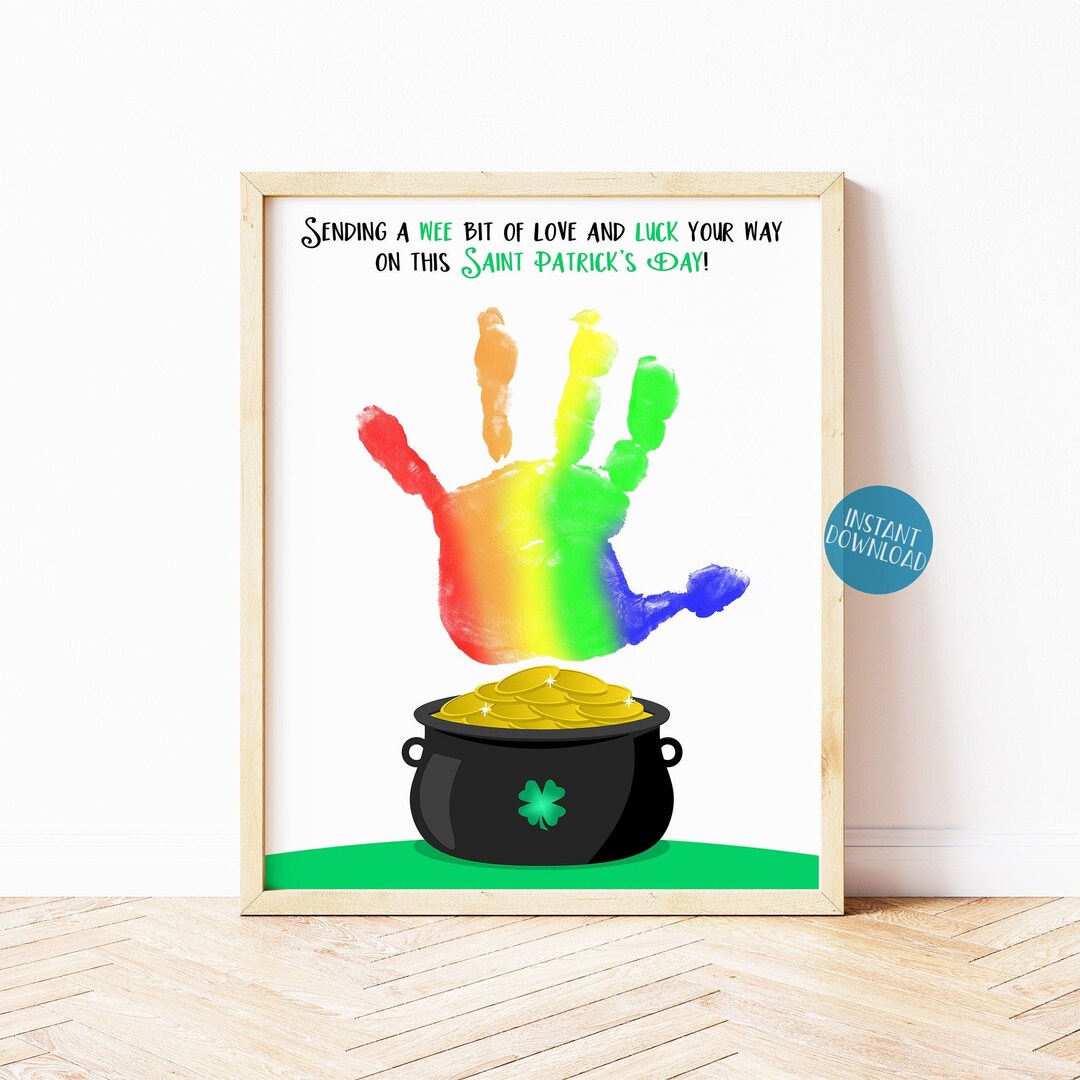 St Patrick's Day Handprint Art Pot of Gold Rainbow - Etsy