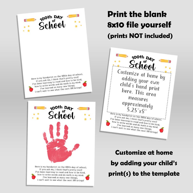 100 Days of School Handprint Craft Poem, 100th Day School Activity, 100 ...