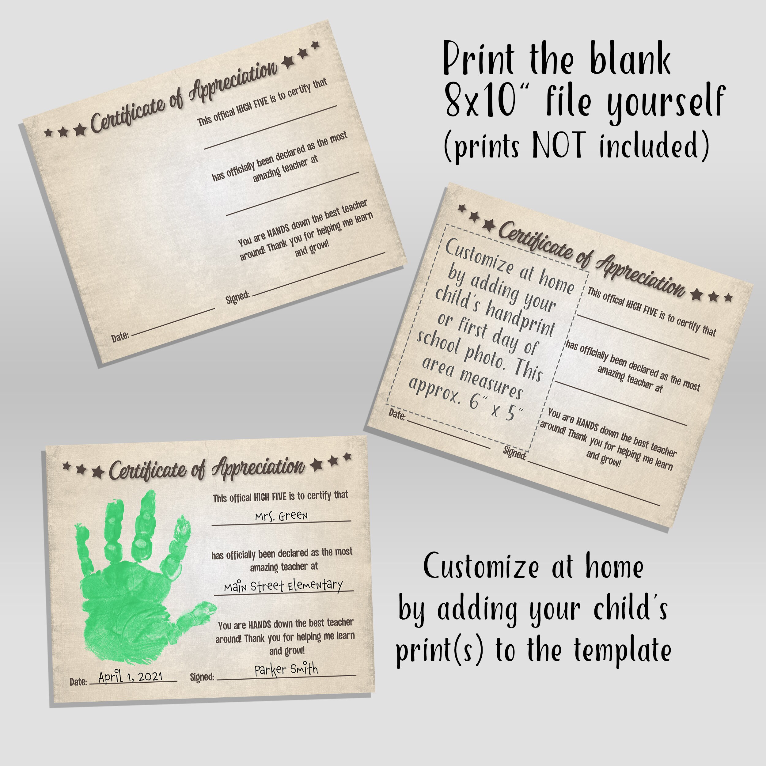 Teacher Appreciation Printable High Five Award Certificate - Etsy