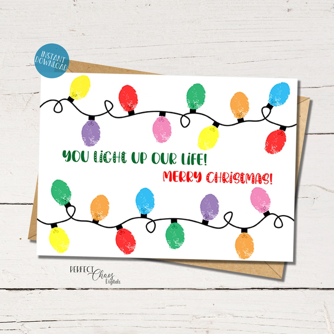Printable DIY Christmas Card, Fingerprint Craft for Kids, Christmas ...