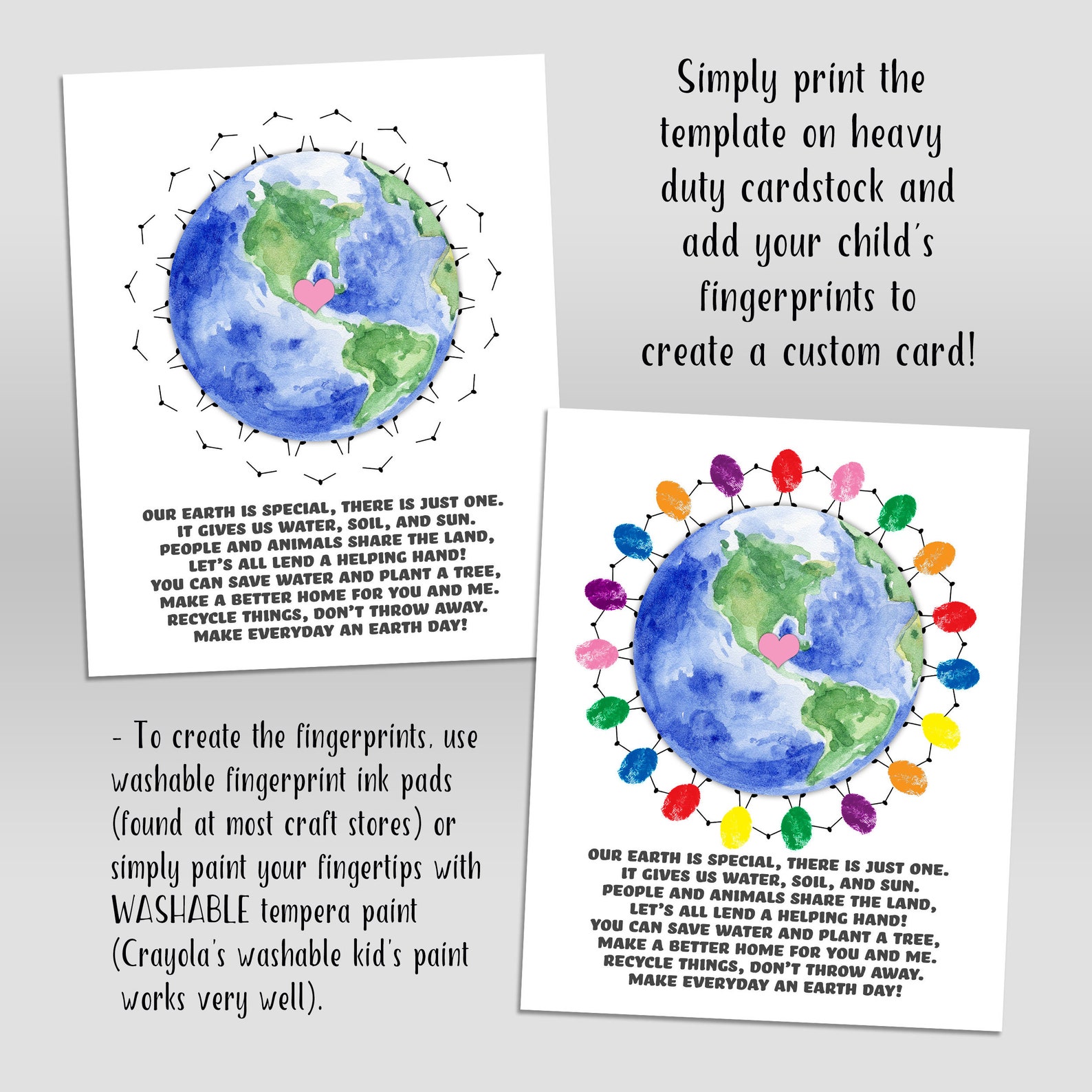 Earth Day Thumbprint Art, Earth Day Activities for Kids, Earth Day Poem ...