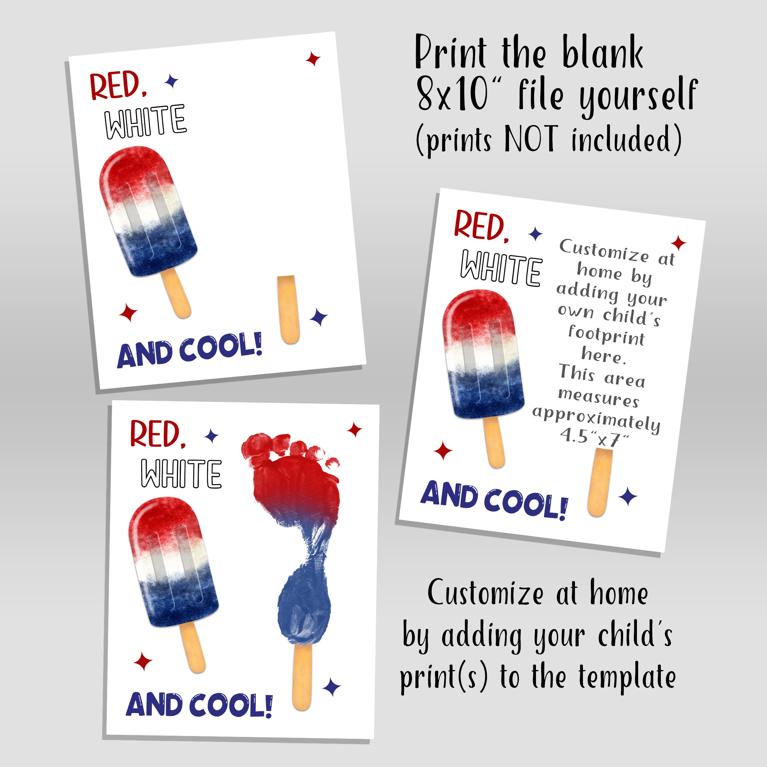 Red White and Cool Baby Footprint Art, 4th of July Popsicle Handprint ...