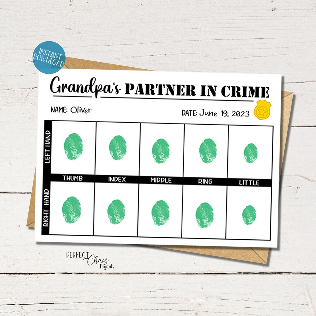 Fathers Day Thumbprint Art, Grandpa's Partner in Crime Fingerprint Art ...