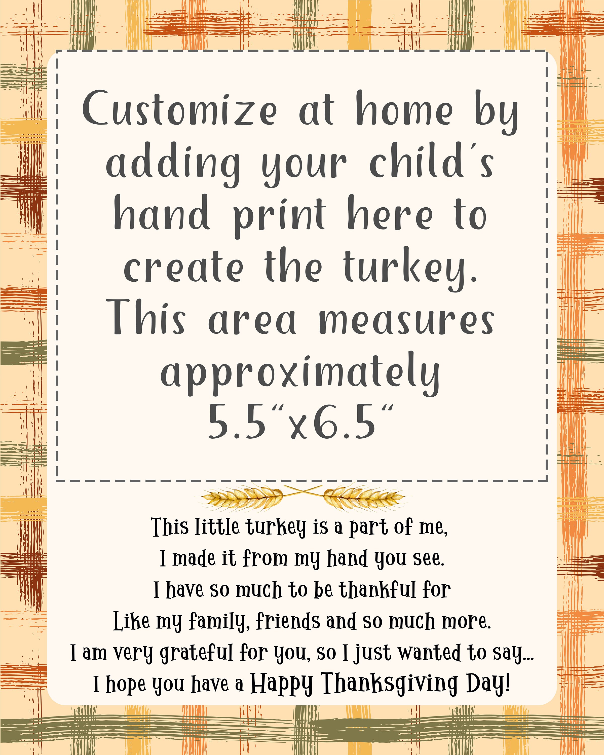 Turkey Handprint Art Project Handprint Keepsake Poem Fall - Etsy