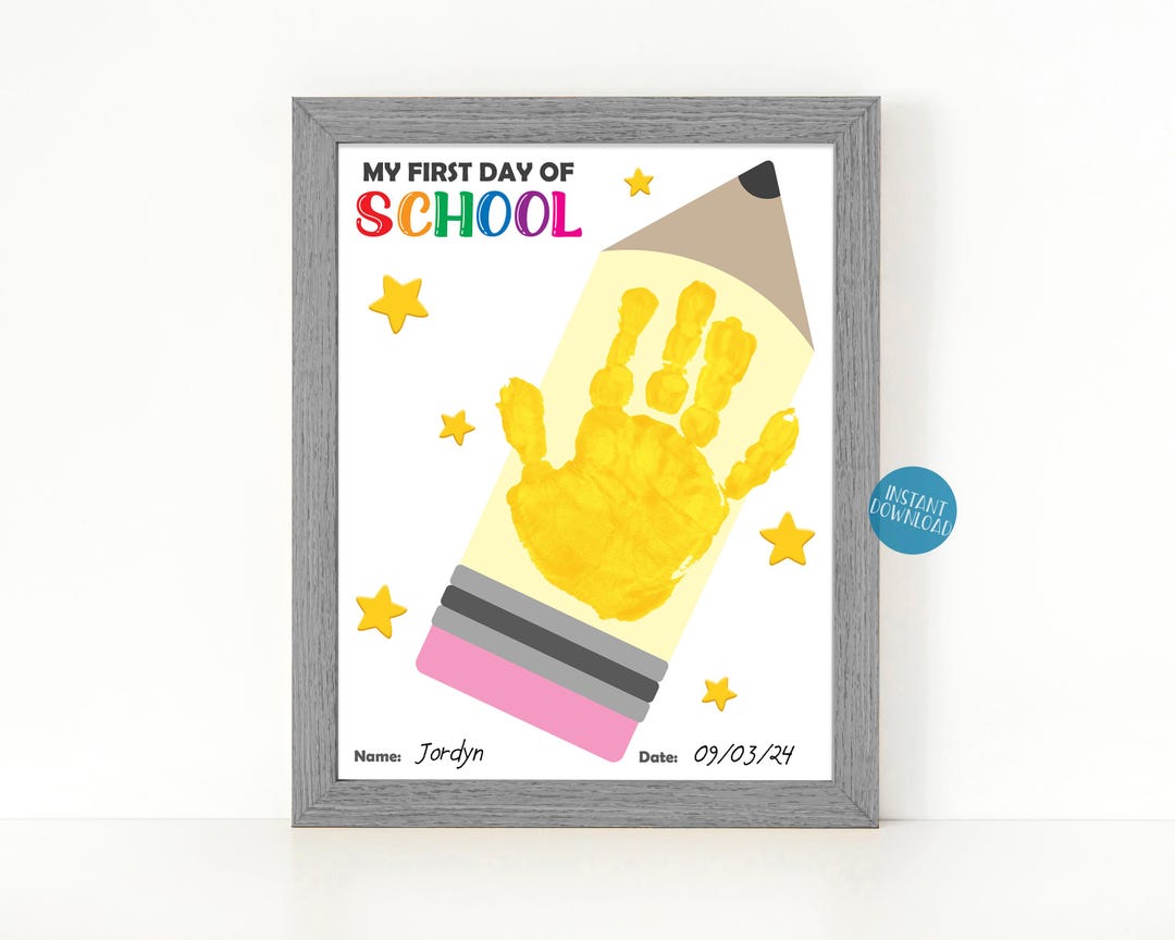 First Day of School Pencil Handprint Craft, Handprint Art School Memory ...