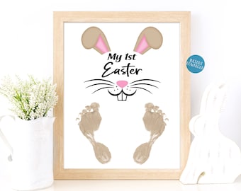 Bunny Ears Footprint Art, Hoppy Easter Card, Easter Bunny Footprint ...
