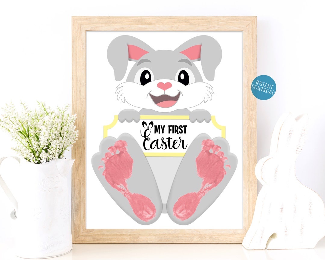 My First Easter, Bunny Feet Footprint Art, Easter Bunny Footprint ...