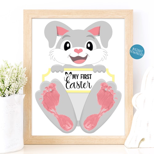 Easter Bunny Footprint Art Printable Easter Craft Keepsake - Etsy