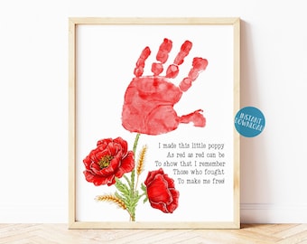 Veterans Day Remembrance Day Poppy handprint Art Craft for Toddler ...