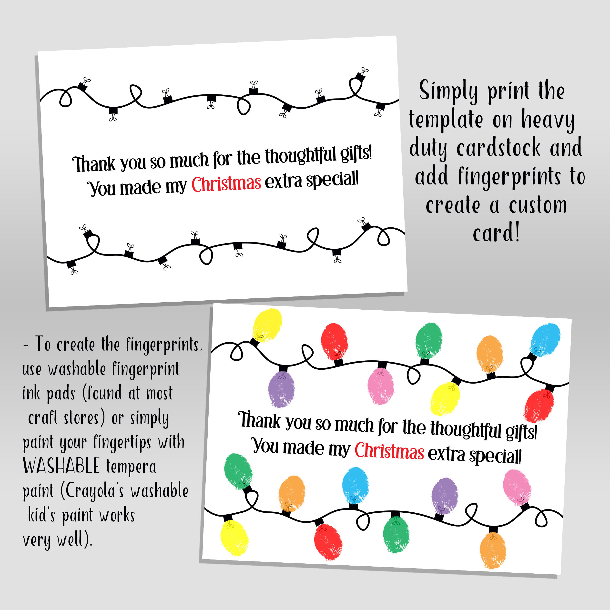Printable Christmas Thank You Card From Child, Fingerprint Craft for ...