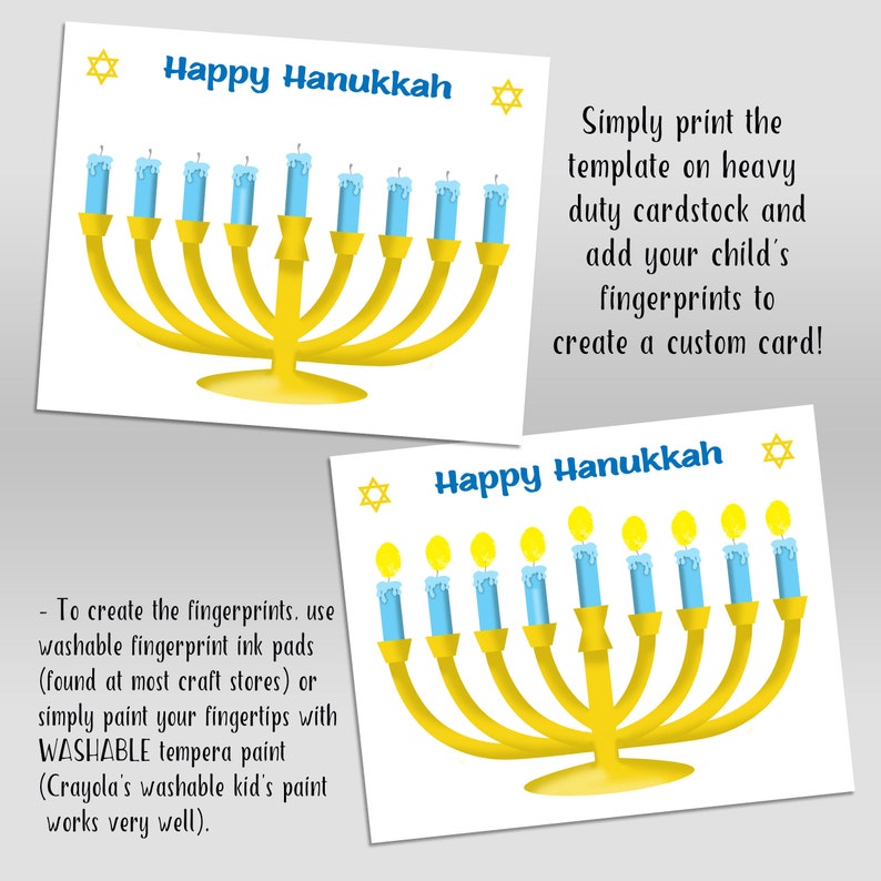 Hanukkah Craft for Kids, Fingerprint Crafts, Printable Hanukkah Card ...