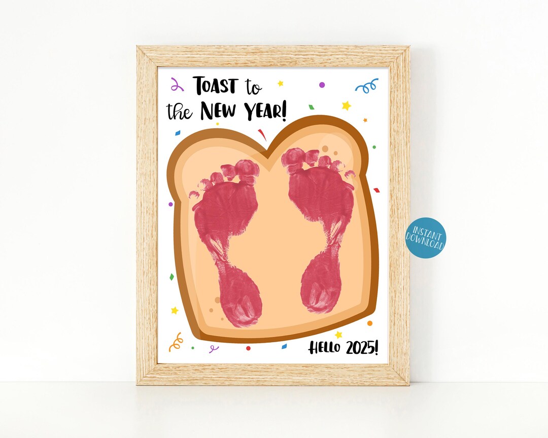 New Years 2025 Toast Footprint Art, New Year's Handprint Craft for ...